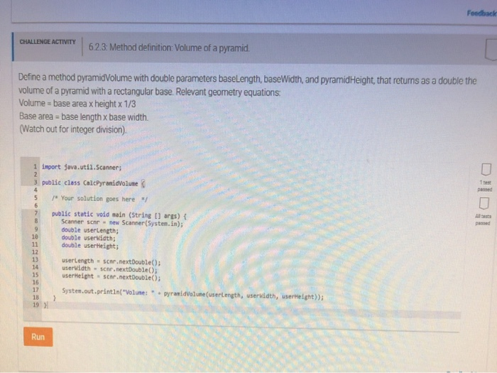 Solved Feedback CHALLENGE ACTIVITY 622. Method call in | Chegg.com