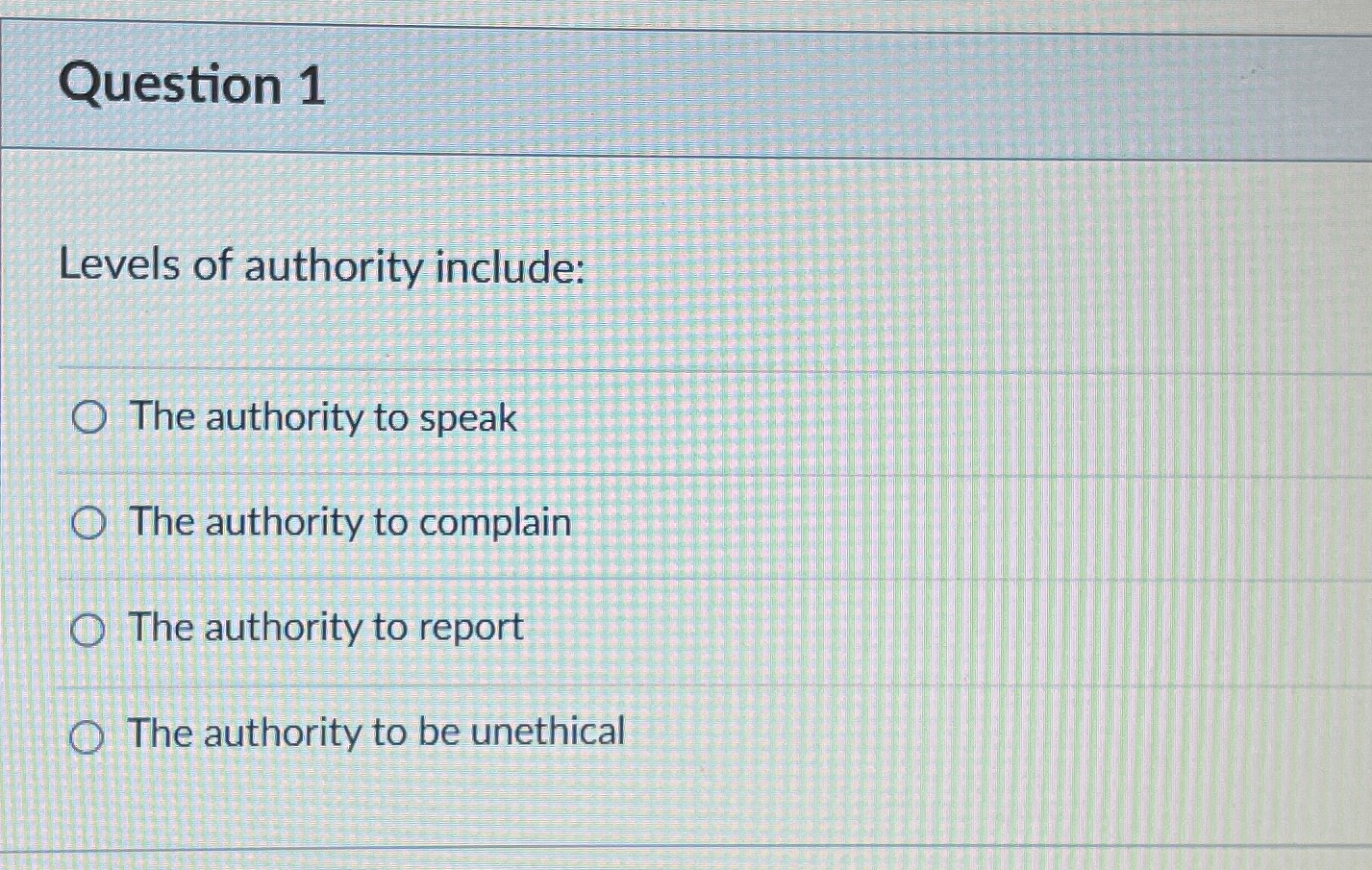 Solved Question 1Levels of authority include:The authority | Chegg.com