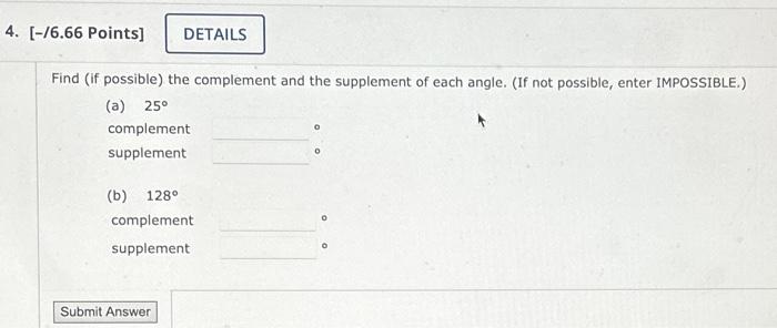 Solved Find (if possible) the complement and the supplement | Chegg.com