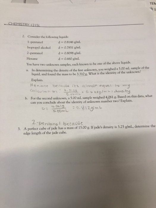 Solved TEM - CHEMISTRY 1215L 2. Consider the following | Chegg.com