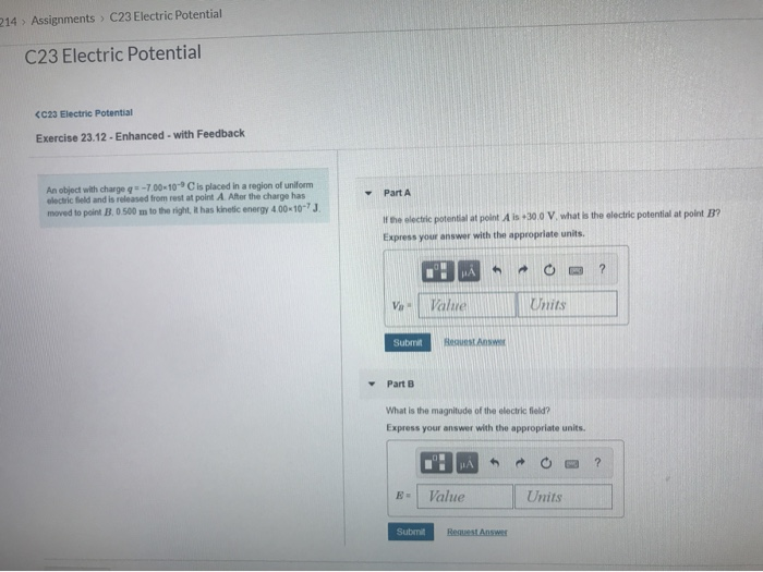 Solved 214 > Assignments > C23 Electric Potential C23 | Chegg.com