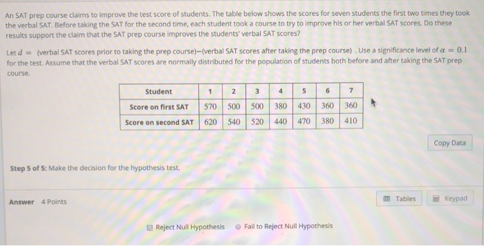 Solved An SAT prep course claims to improve the test score | Chegg.com