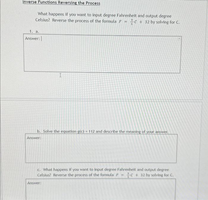 Solved Inverse Functions Reversing the Process What happens | Chegg.com