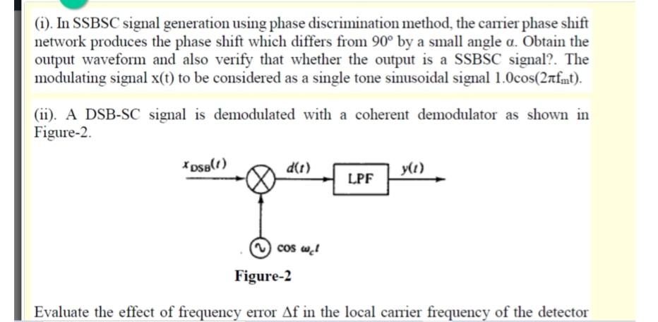 Solved (i). In SSBSC signal generation using phase | Chegg.com