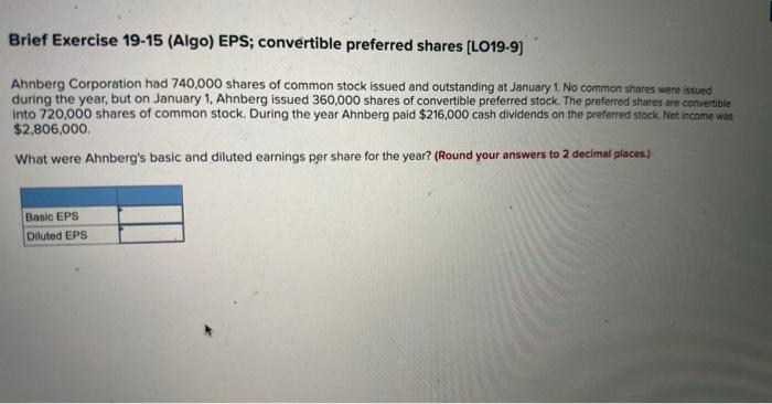 Solved Brief Exercise 19-15 (Algo) EPS; convertible | Chegg.com