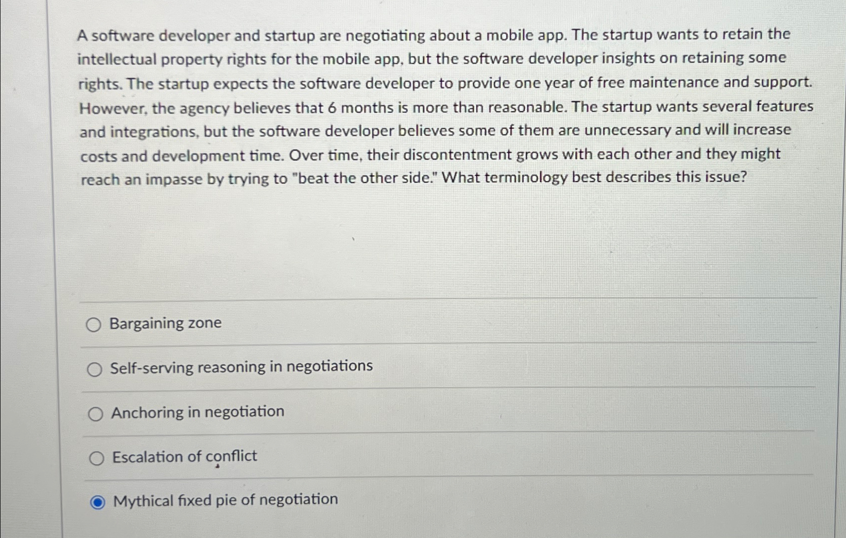 Solved A software developer and startup are negotiating | Chegg.com