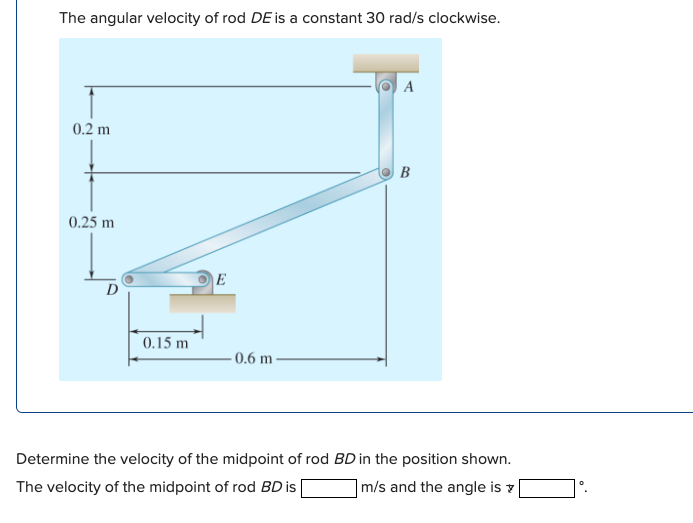 Solved Determine the velocity of the midpoint of rod BD in | Chegg.com