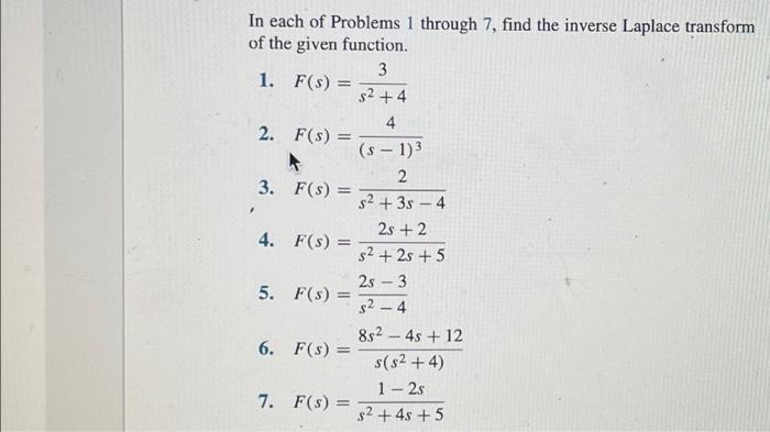Solved In each of Problems 1 through 7, find the inverse | Chegg.com