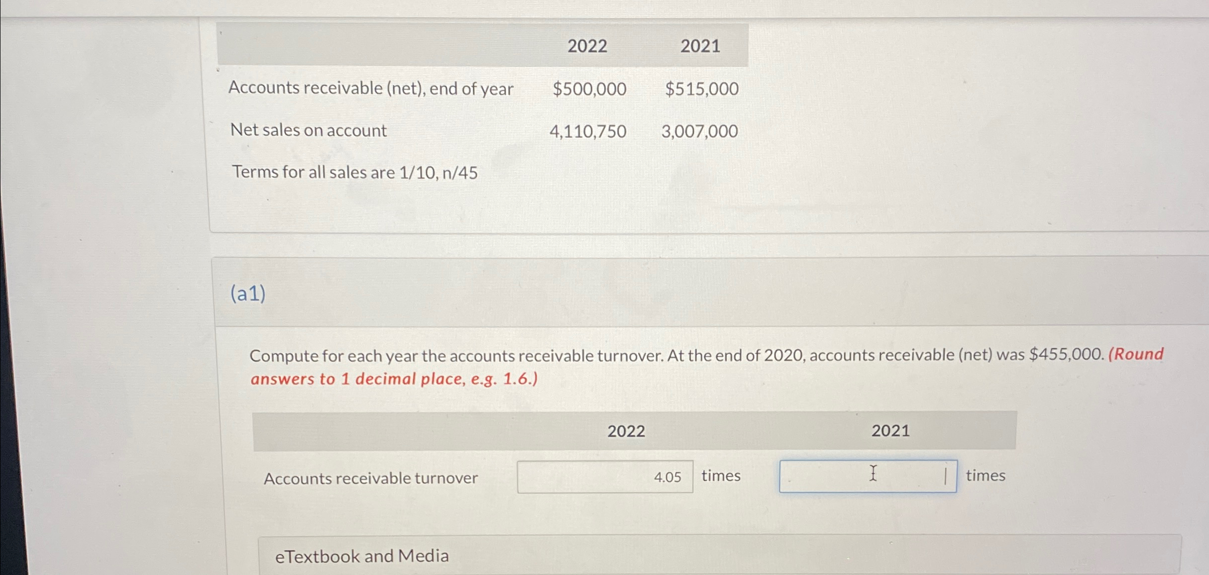 Solved \table[[,2022,2021],[Accounts receivable (net), ﻿end | Chegg.com