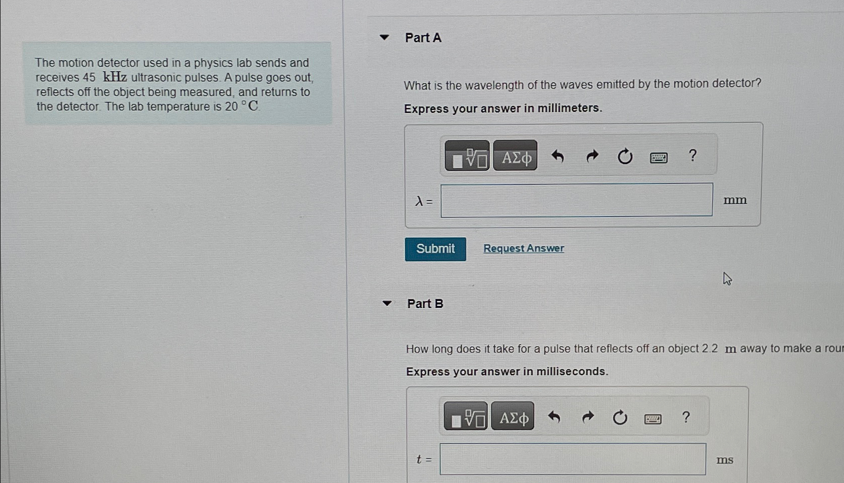 Solved The motion detector used in a physics lab sends and | Chegg.com