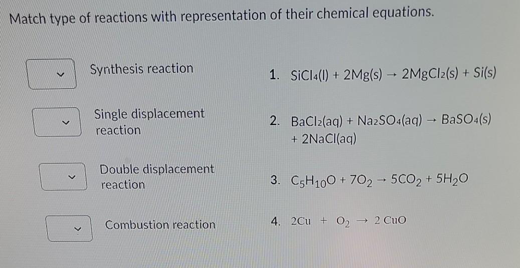 Solved Match type of reactions with representation of their | Chegg.com