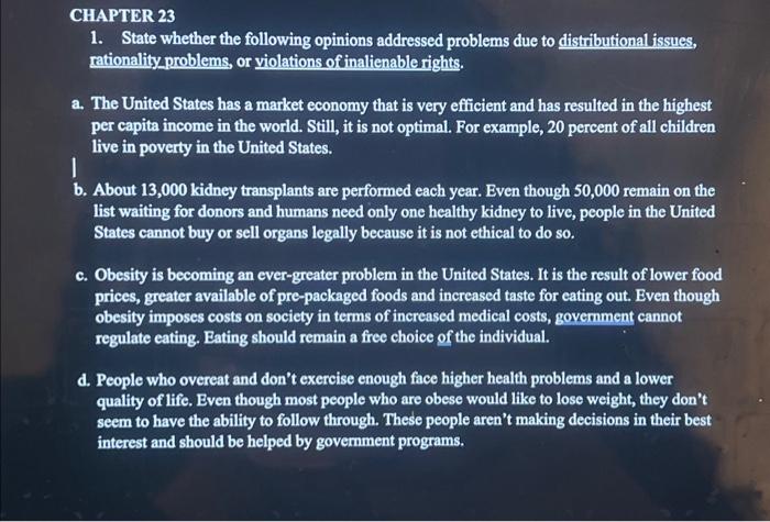 Solved CHAPTER 23 1. State whether the following opinions | Chegg.com