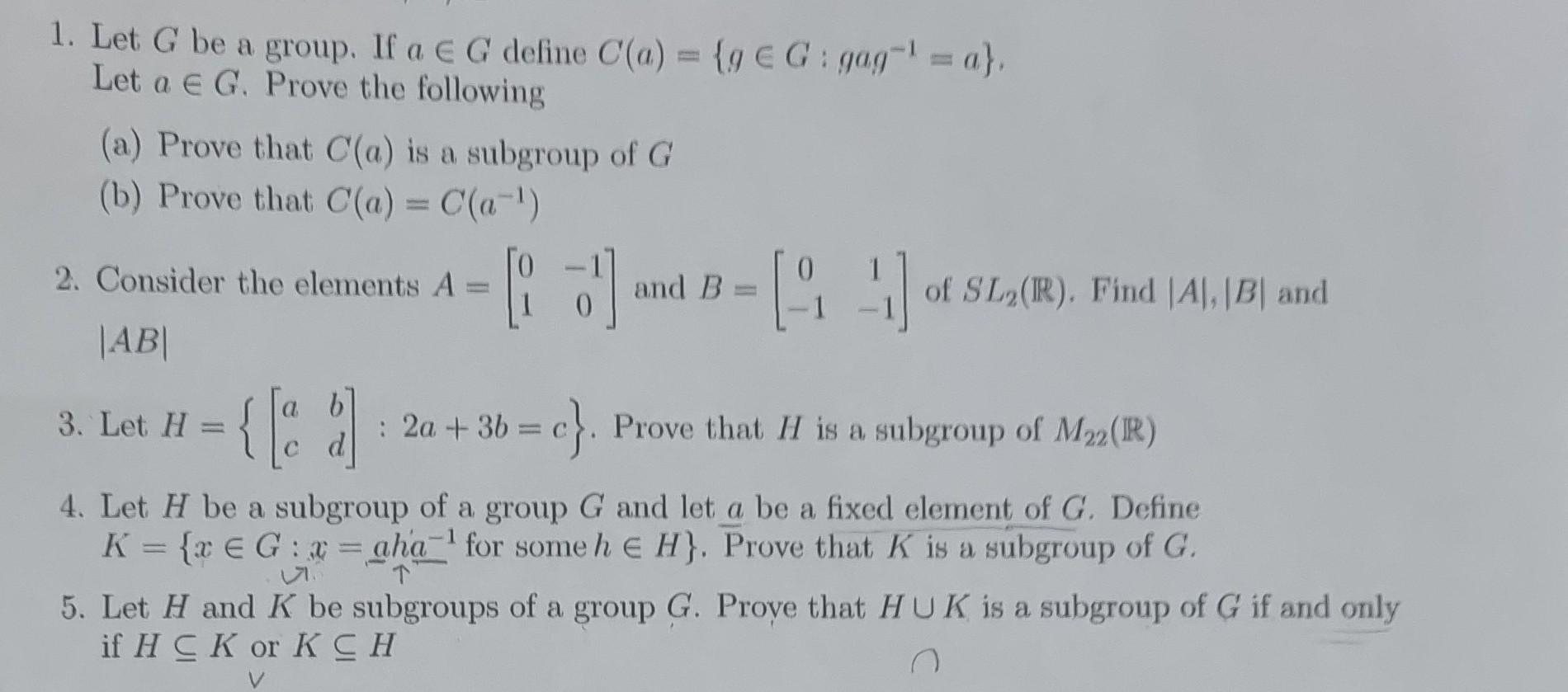 Solved 1. Let G be a group. If a∈G define | Chegg.com