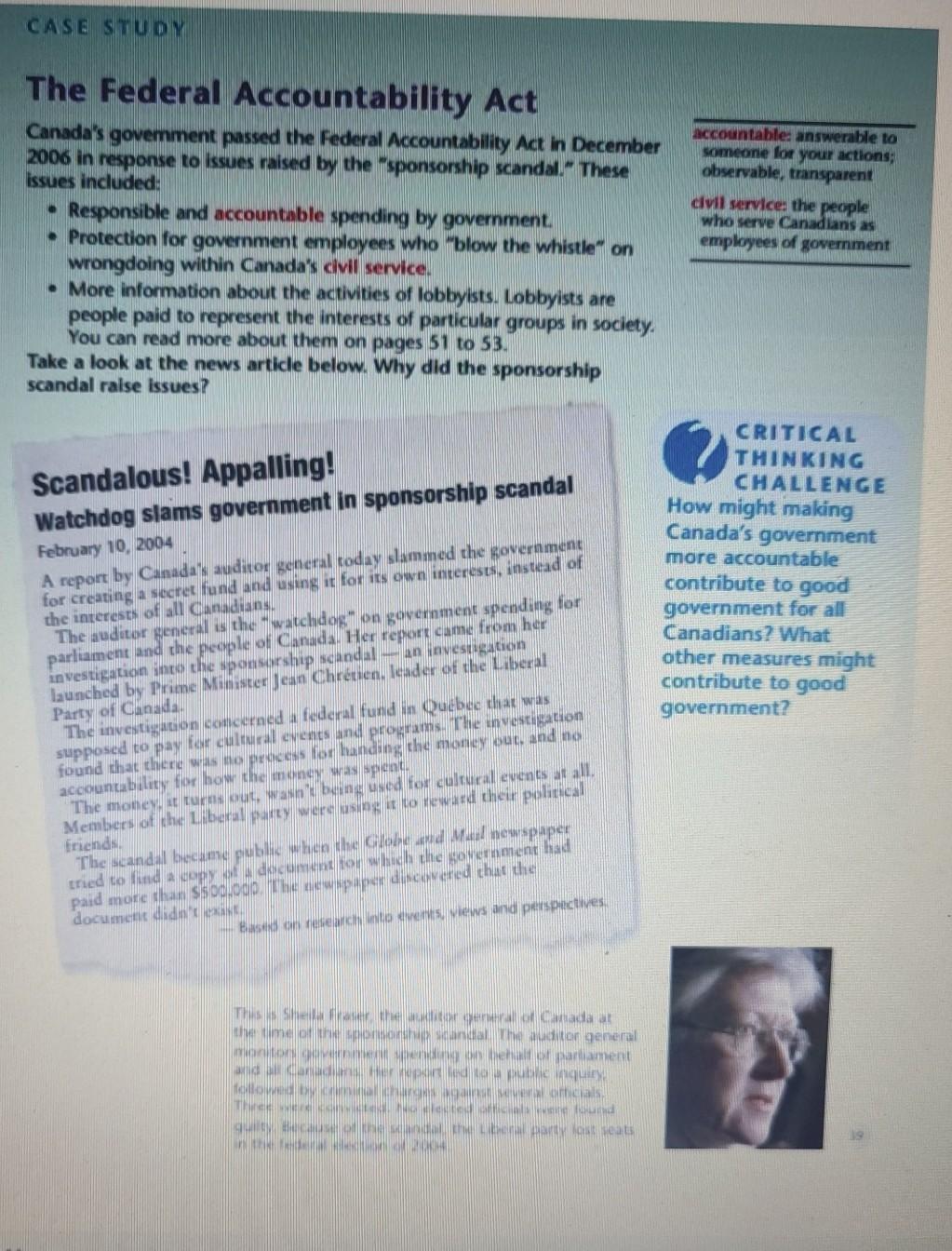 CASE STUDY The Federal Accountability Act accountable | Chegg.com
