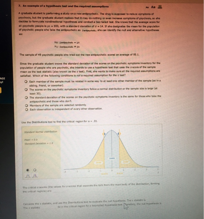 Solved 7. An example of a hypothesis test and the required | Chegg.com