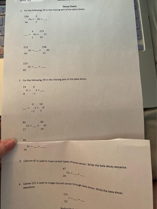Solved PHYSC 101 Radioactivity Worksheet Name: Decay Chains | Chegg.com