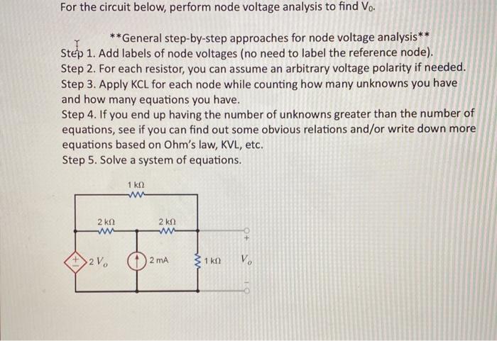 Solved For the circuit below, perform node voltage analysis | Chegg.com