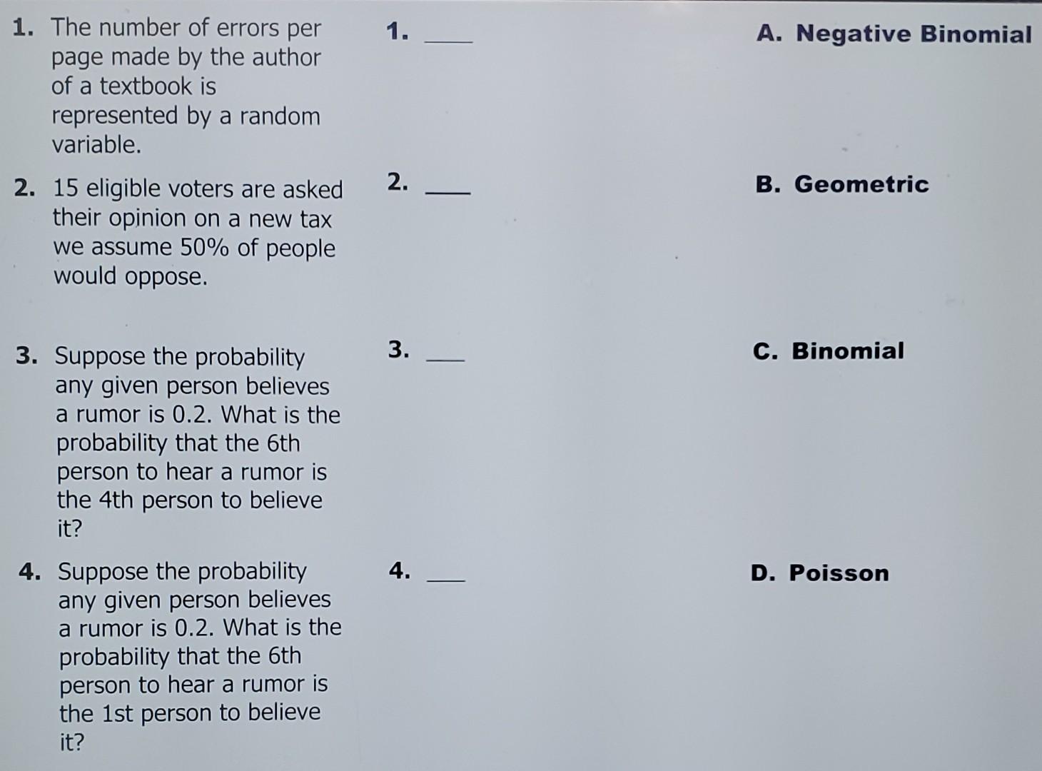 Solved 1. A. Negative Binomial 1. The number of errors per | Chegg.com