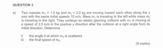 Solved a) Two masses m1=1.0 kg and m2=2.0 kg are moving | Chegg.com