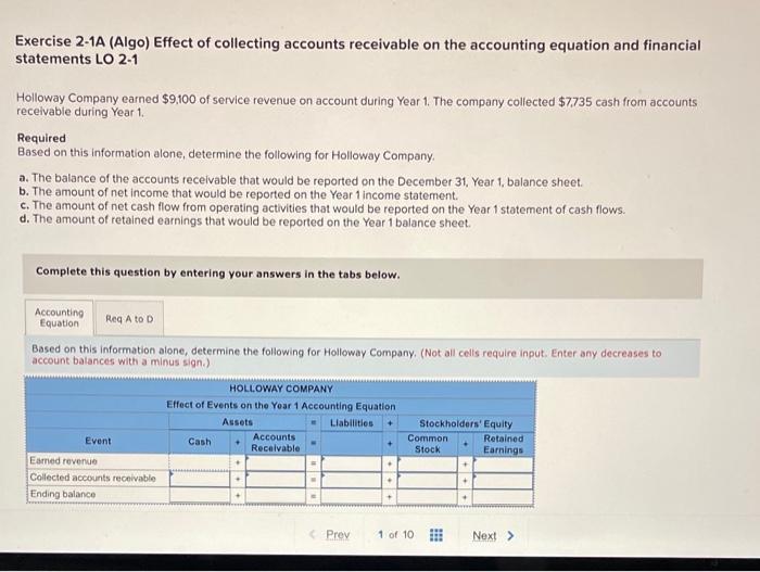 Solved Exercise 2-1A (Algo) Effect of collecting accounts | Chegg.com