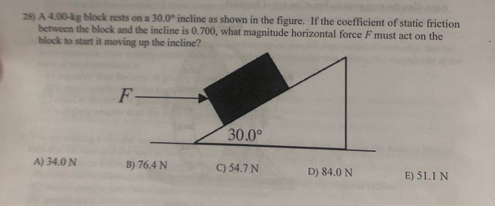 Solved 25) A 4.00-kg block rests on a 30.0° incline as shown | Chegg.com