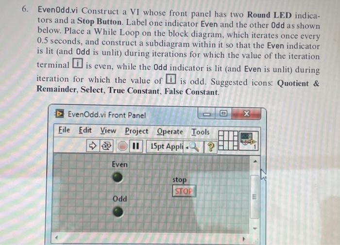 Solved EvenOdd.vi Construct a VI whose front panel has two | Chegg.com