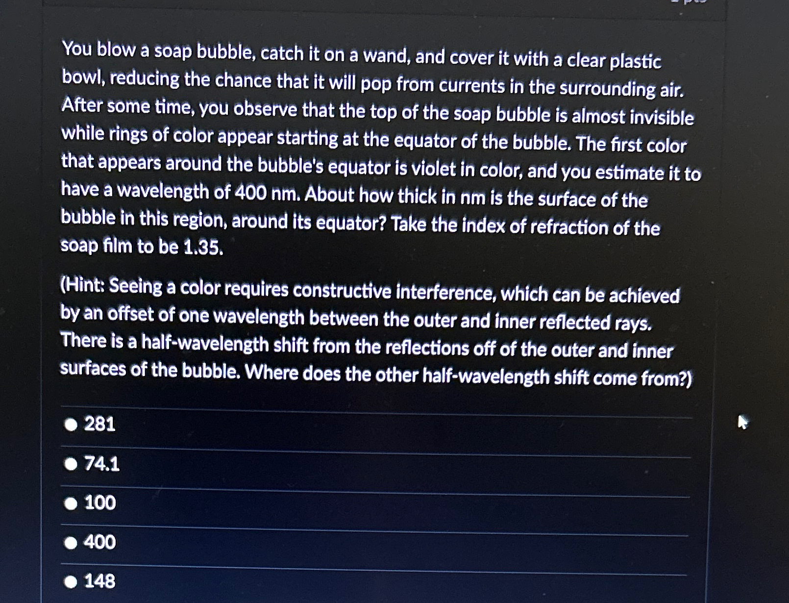 Solved You blow a soap bubble, catch it on a wand, and cover | Chegg.com