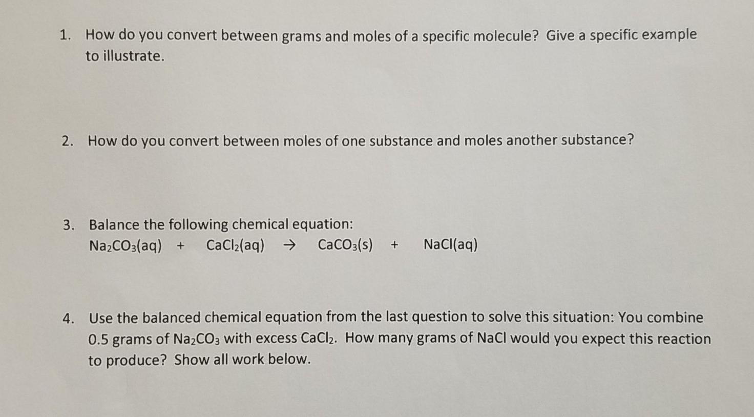 Solved 1. How do you convert between grams and moles of a | Chegg.com