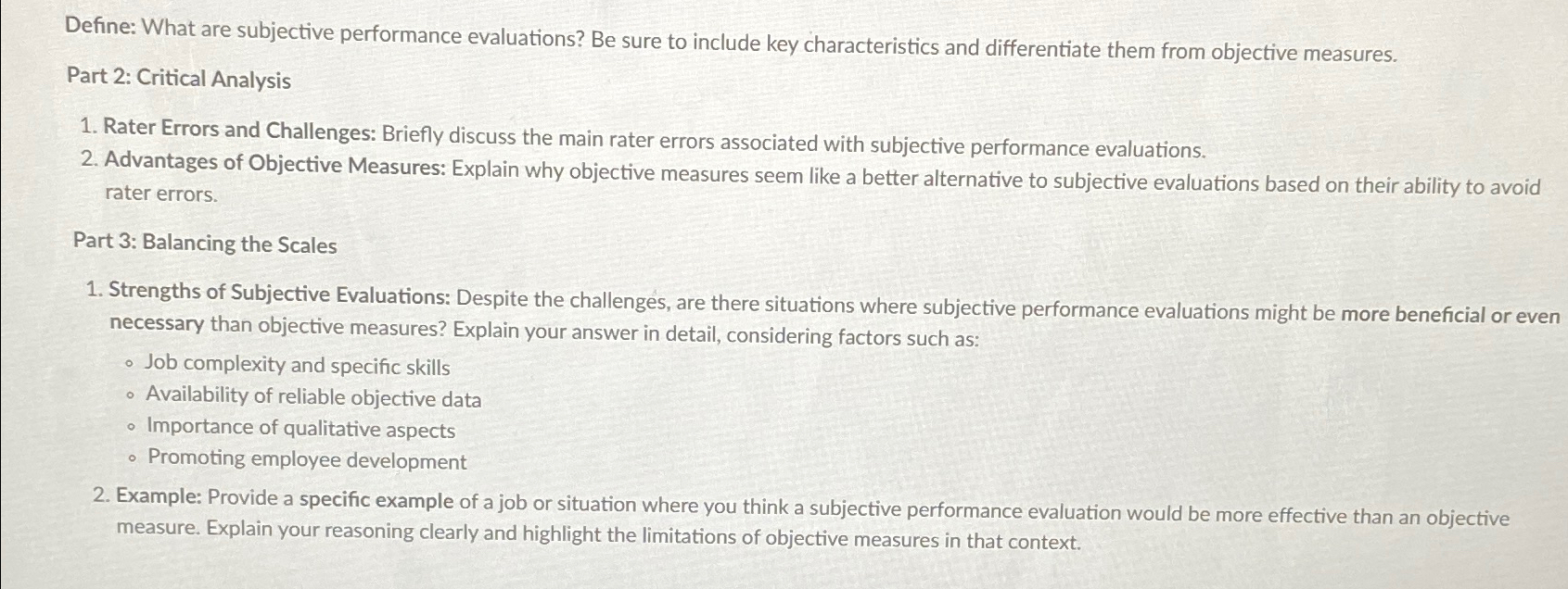 Solved Define What Are Subjective Performance Evaluations