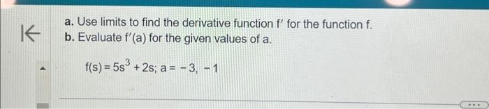 Solved a. Use limits to find the derivative function f′ for | Chegg.com