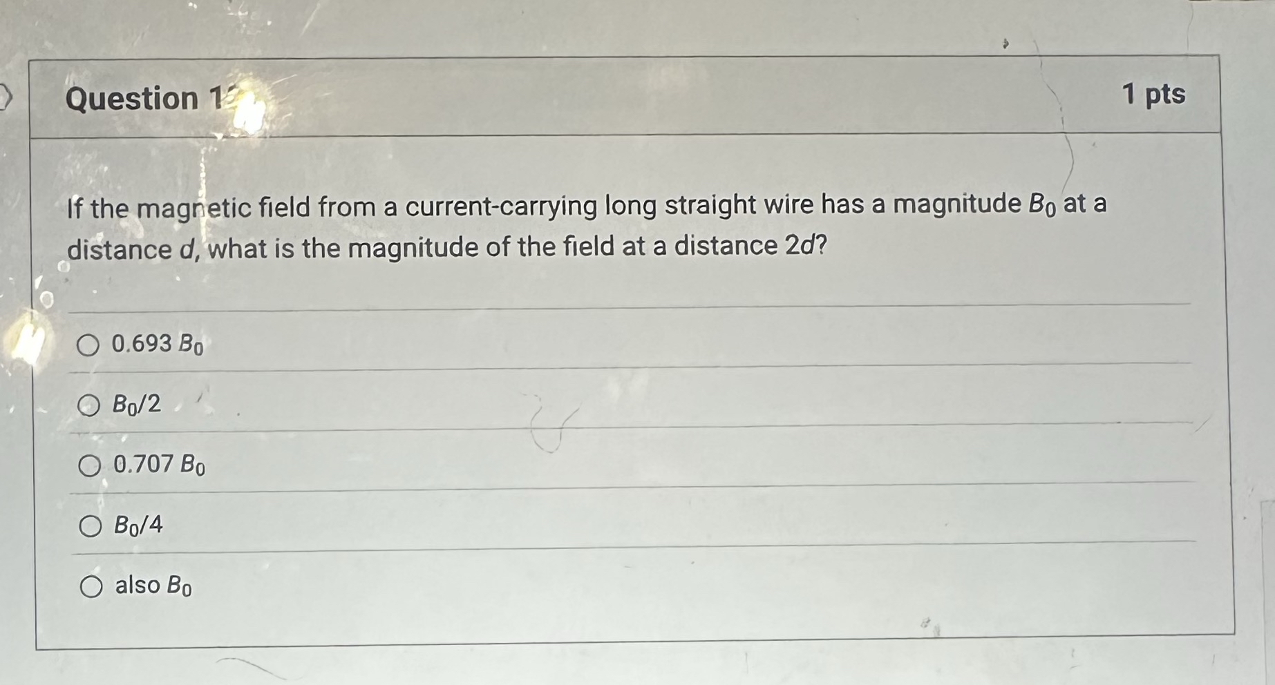 Solved Question 11 ﻿ptsIf the magnetic field from a | Chegg.com
