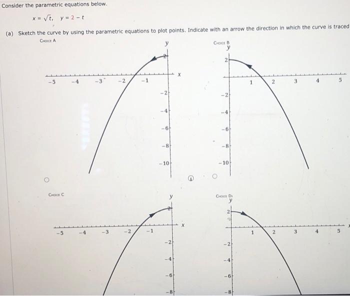Solved Consider the parametric equations below. * = vt. y = | Chegg.com