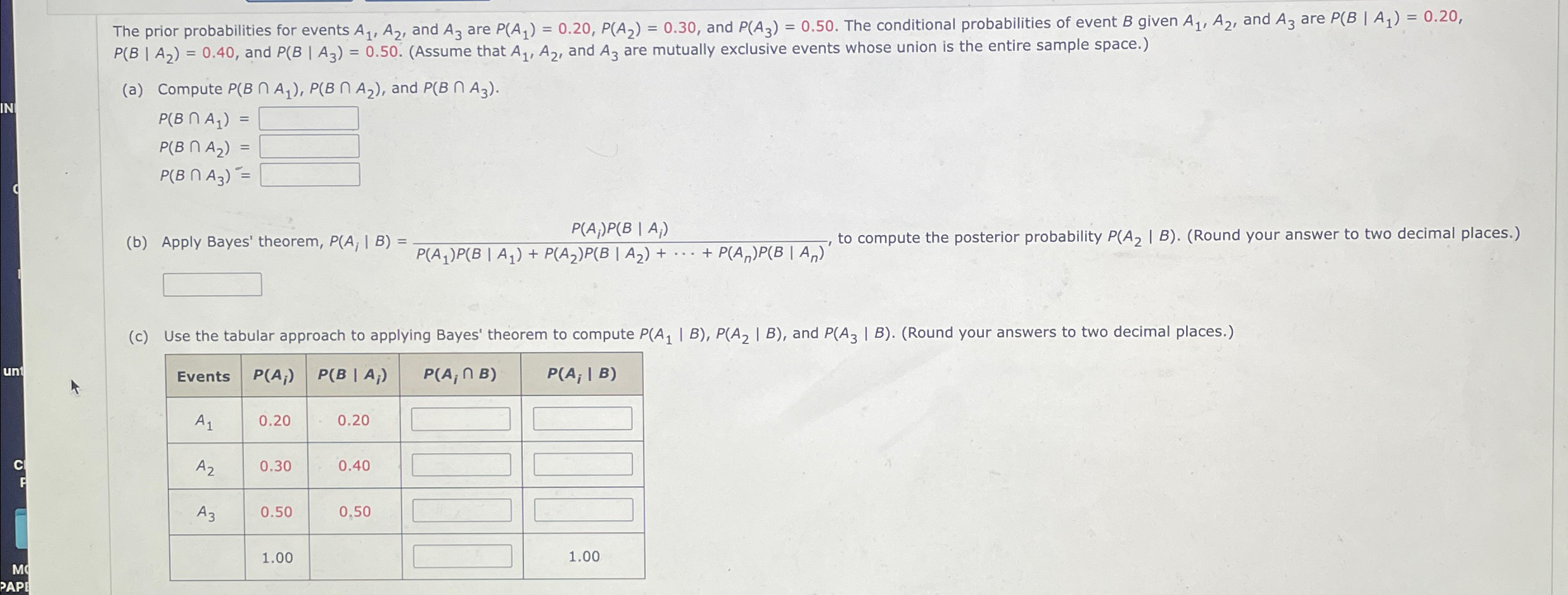 Solved The prior probabilities for events A1,A2, ﻿and A3 | Chegg.com