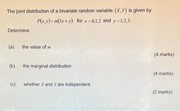 Solved The joint distribution of a bivariate random variable | Chegg.com