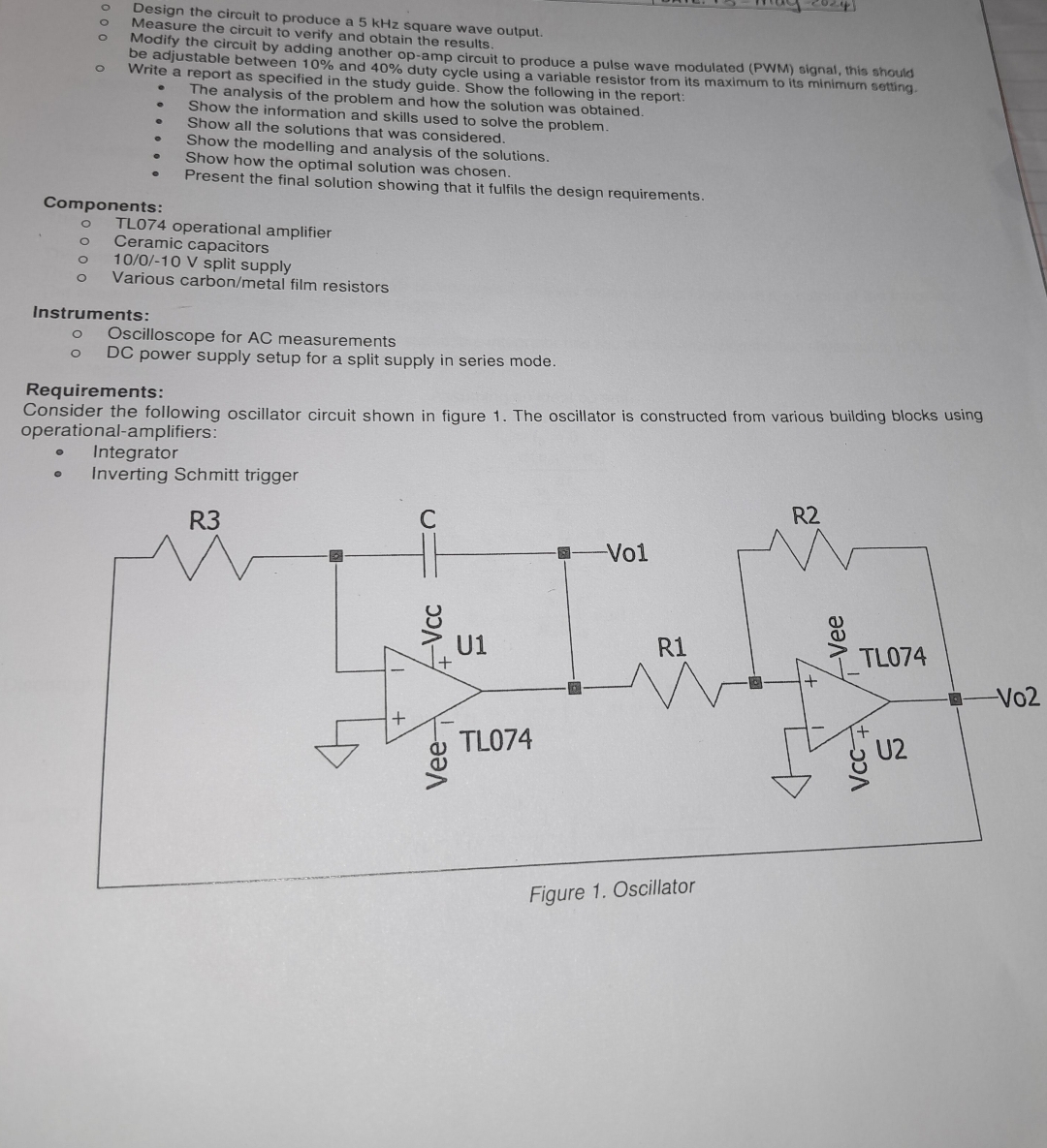 Solved write a report..Design the circuit to produce a 5kHz | Chegg.com