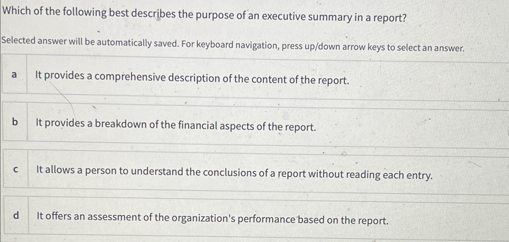 Solved Which of the following best describes the purpose of | Chegg.com