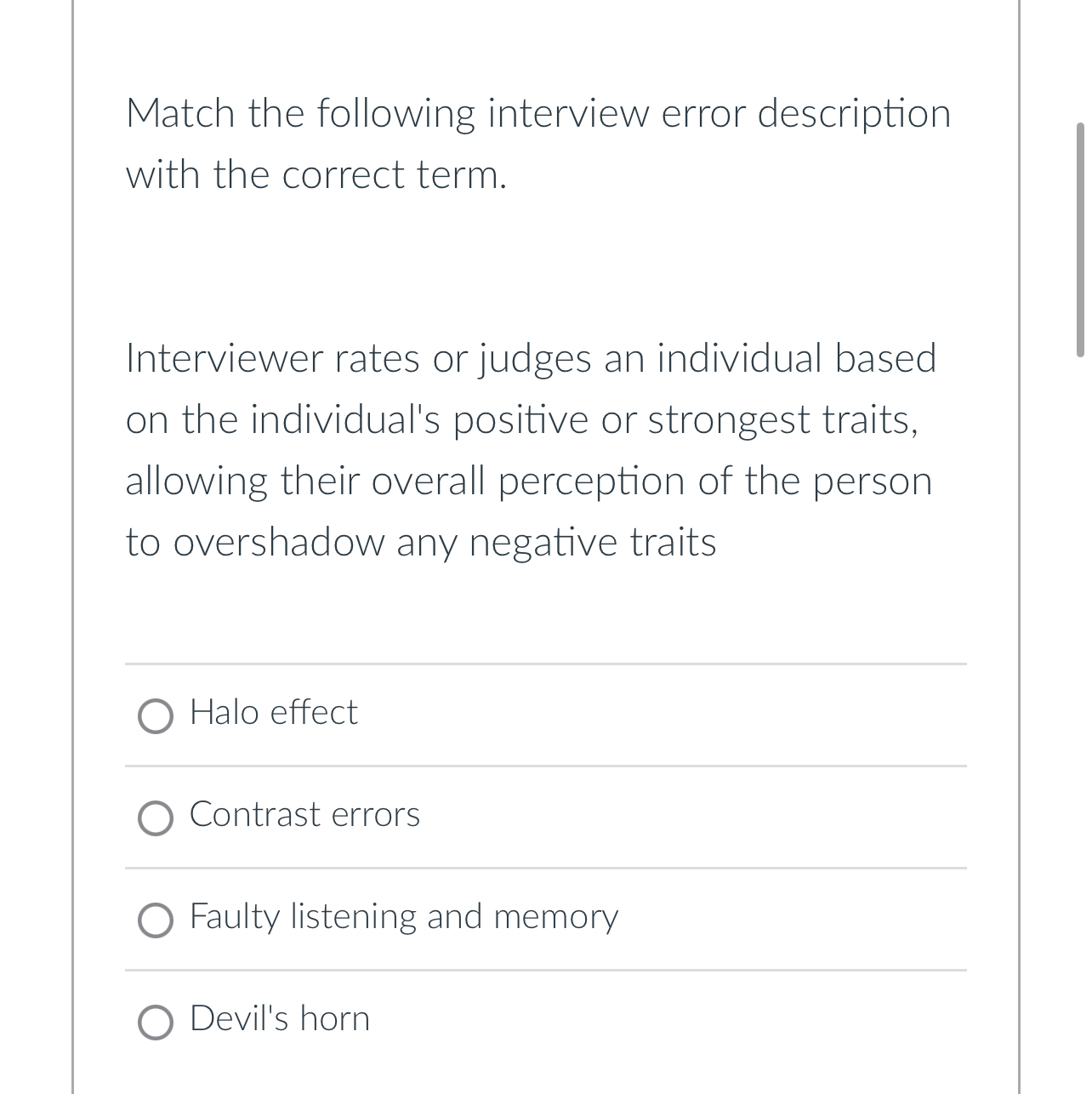Solved Match the following interview error description with | Chegg.com