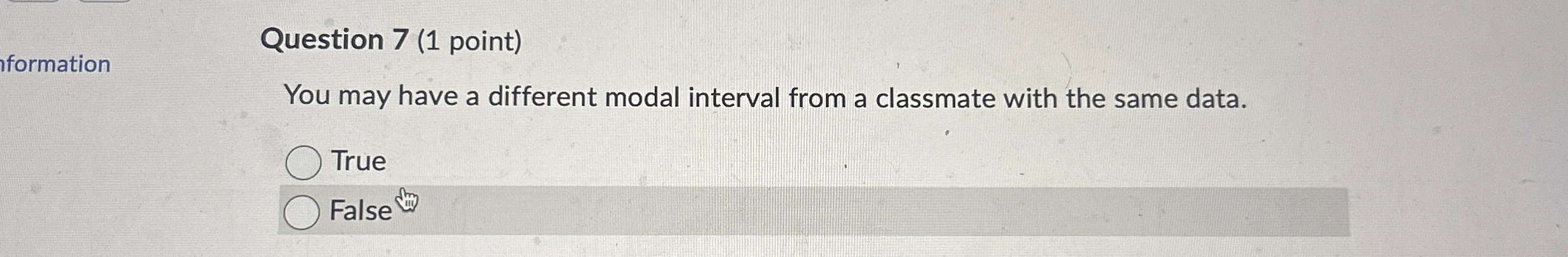 Solved Question 7 (1 ﻿point)You may have a different modal | Chegg.com