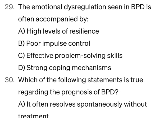 Solved The emotional dysregulation seen in BPD is often | Chegg.com