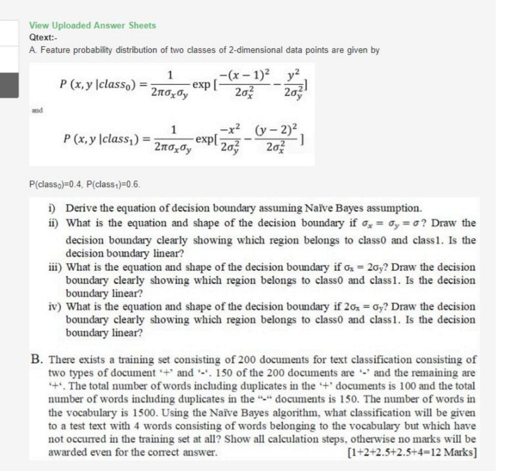 Solved View Uploaded Answer Sheets Qtext:- A. Feature | Chegg.com