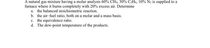 Solved A natural gas mixture having a molar analysis | Chegg.com