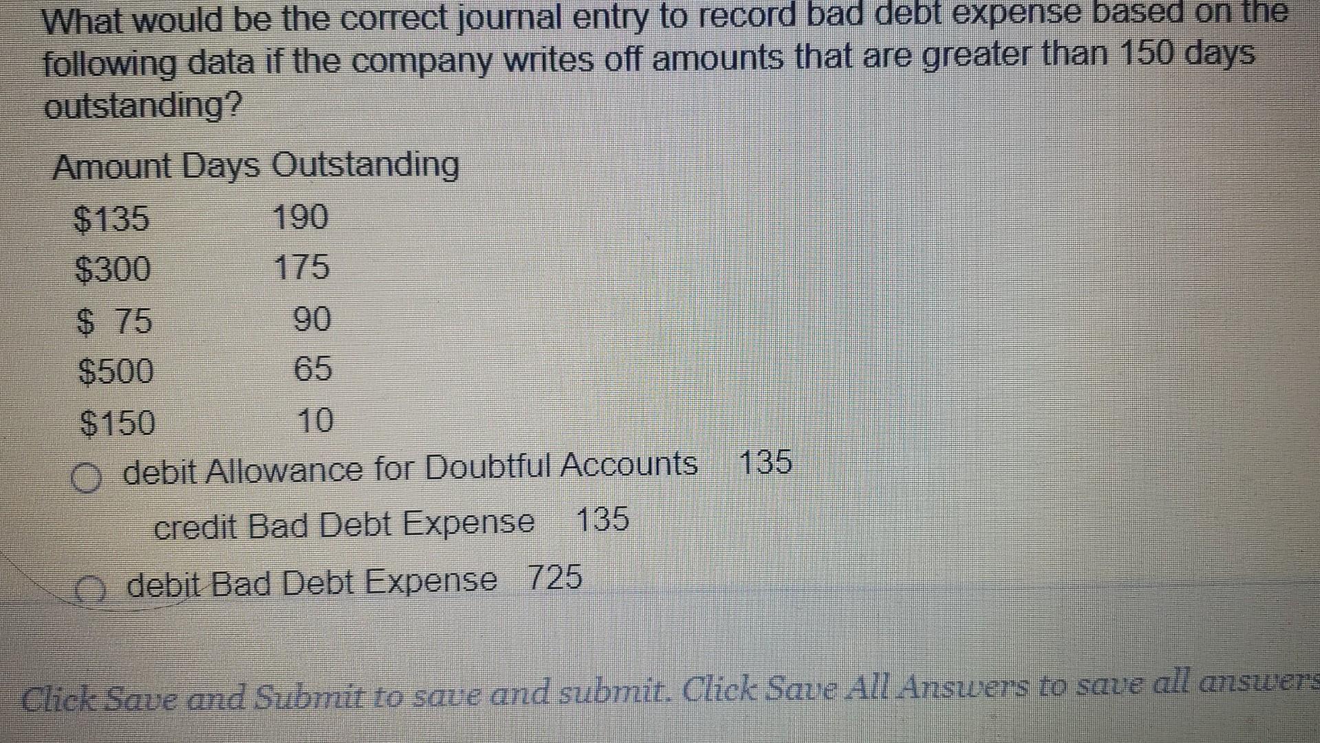 Solved What would be the correct journal entry to record bad | Chegg.com