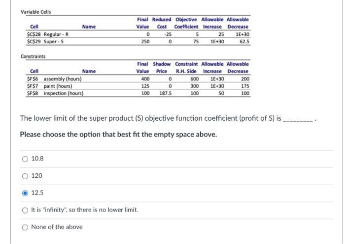 Solved Variable Cells Name Cell $C$28 Regular-R $C$29 Supers | Chegg.com Solved Variable Cells Name Cell $C$28 Regular-R $C$29 Supers | Chegg.com