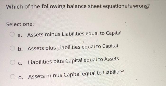 Solved Which of the following balance sheet equations is | Chegg.com