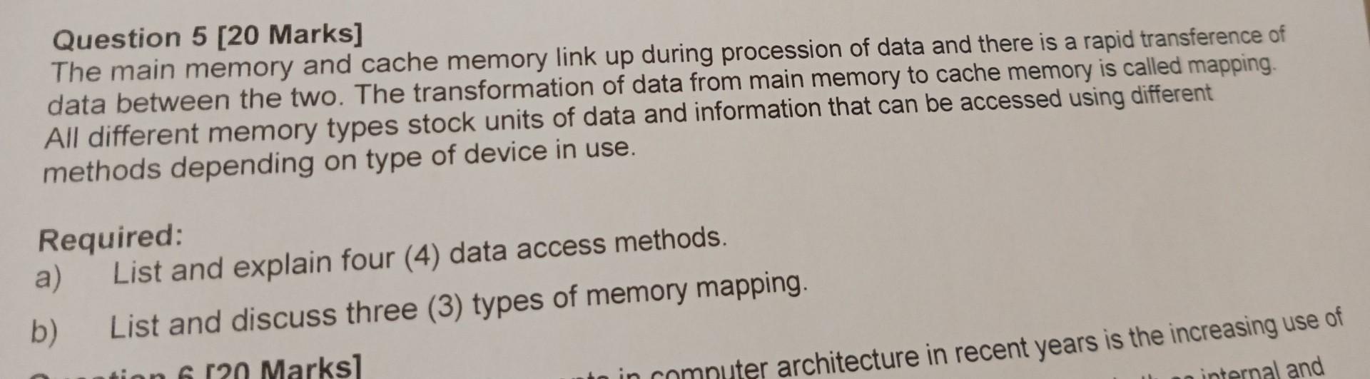 Solved Question 5 [20 Marks] The main memory and cache | Chegg.com