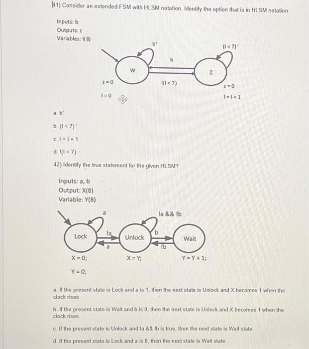 Solved 111) Consider an extended FSM with HLSM notation. | Chegg.com