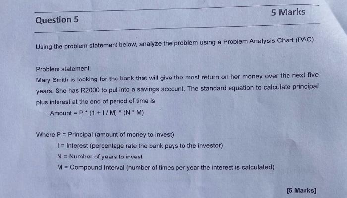 Solved 5 Marks Question 5 Using the problem statement below, | Chegg.com