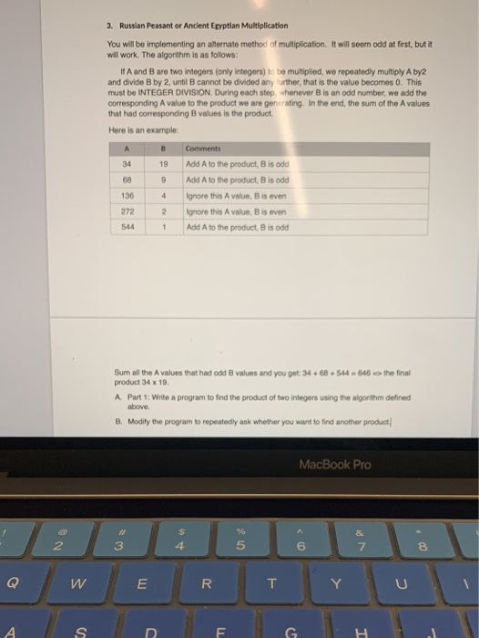 Solved 3. Russian Peasant or Ancient Egyptian Multiplication | Chegg.com