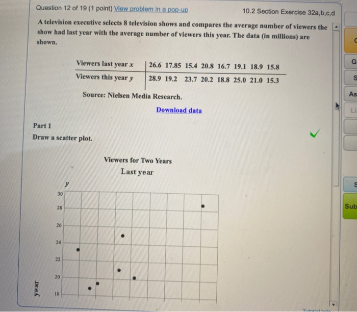Solved Question 12 of 19 (1 point) View problem in a pop-up | Chegg.com