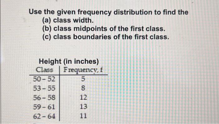 Solved Use the given frequency distribution to find the (a) | Chegg.com